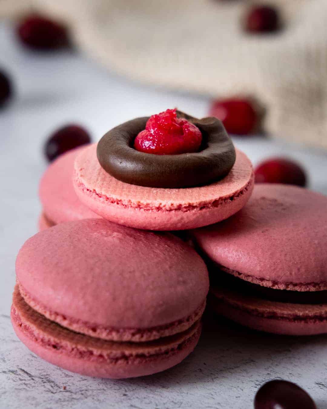 Chocolate Cranberry Macarons – Broken Oven Baking