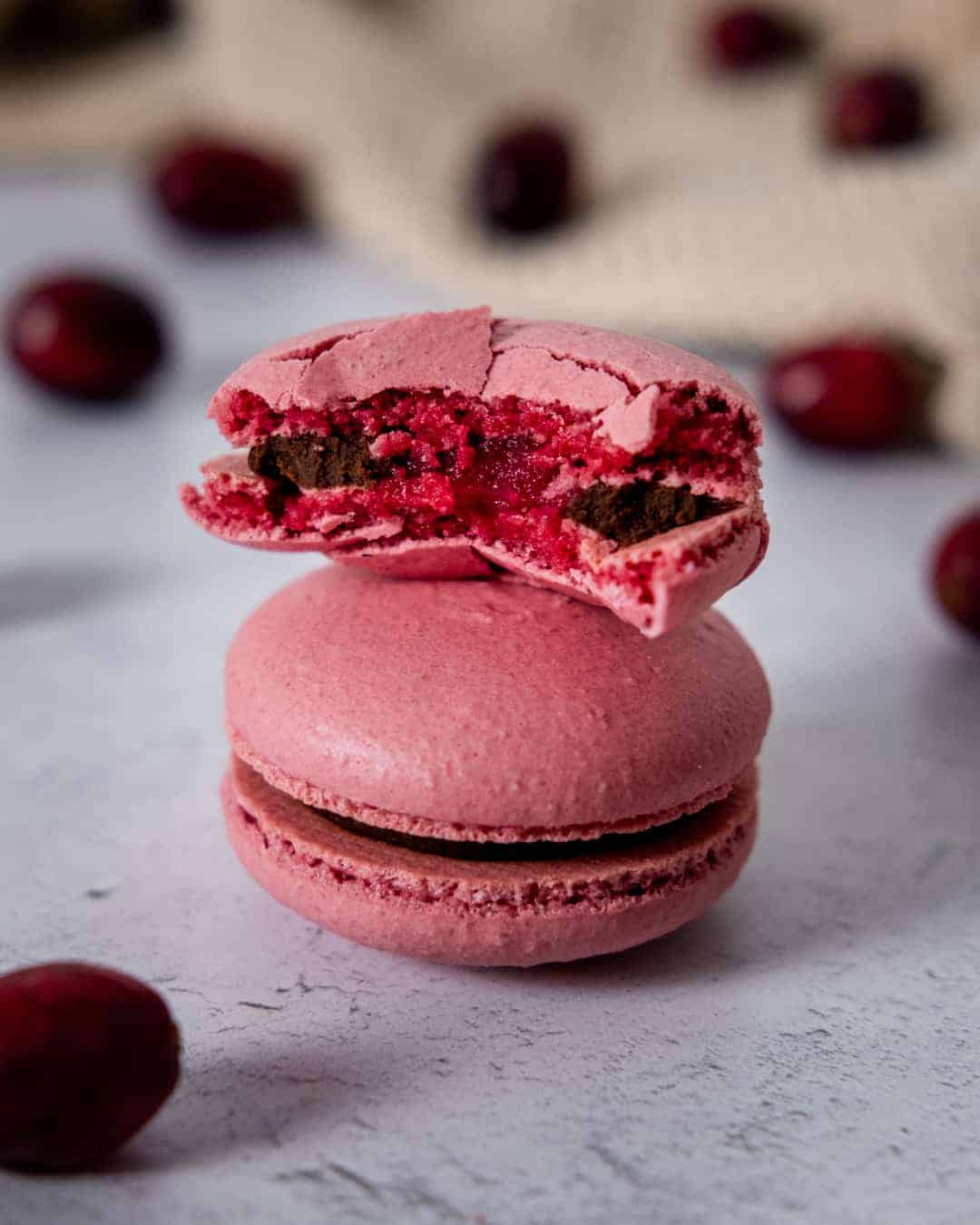 Chocolate Cranberry Macarons – Broken Oven Baking