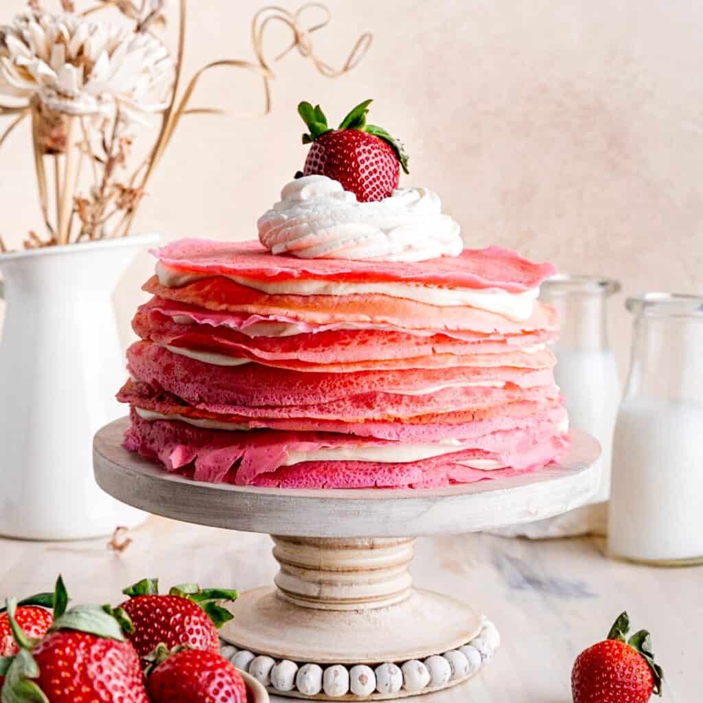 Strawberries and Cream Crepe Cake – Broken Oven Baking