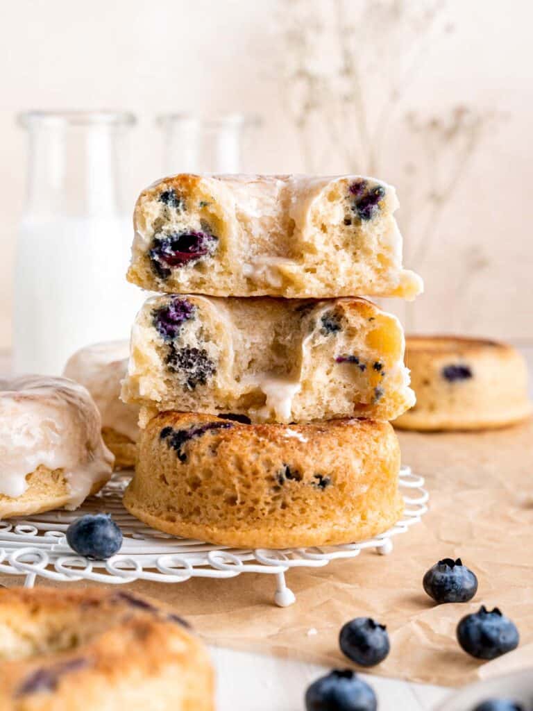 Glazed Blueberry Cake Donuts (Baked) – Broken Oven Baking