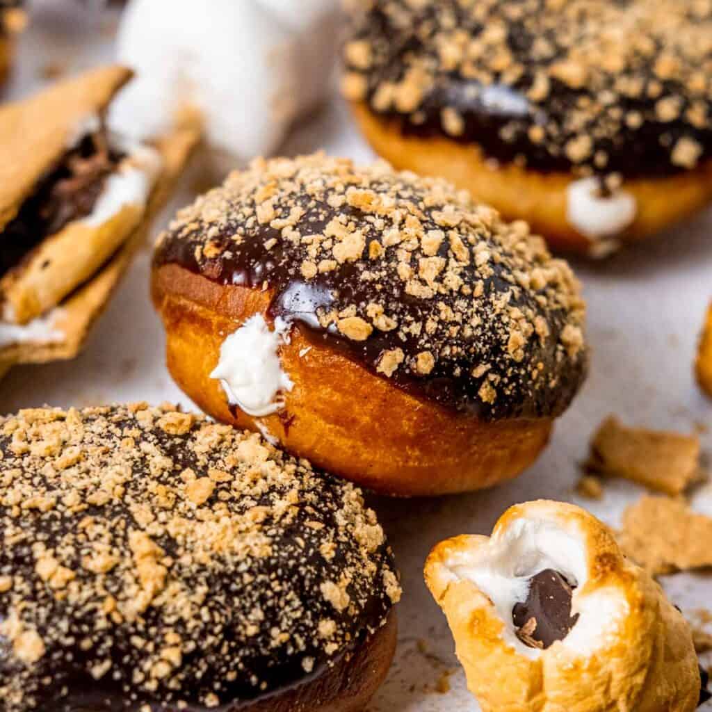 Marshmallow Cream Filled S'mores Donuts – Broken Oven Baking